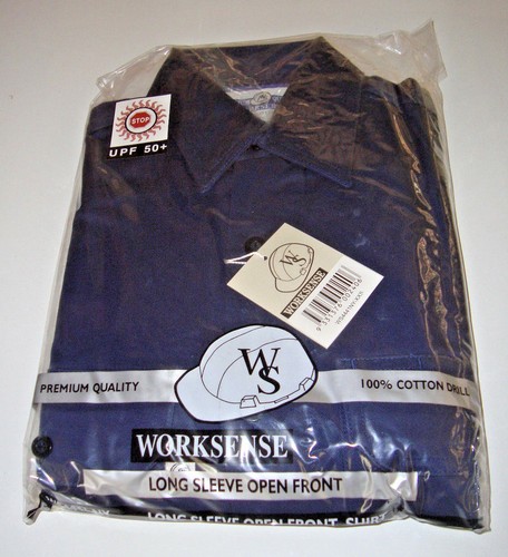 Worksense Drill Work Shirt Long Sleeve Open Front- Navy size XXS,,, 32 ...