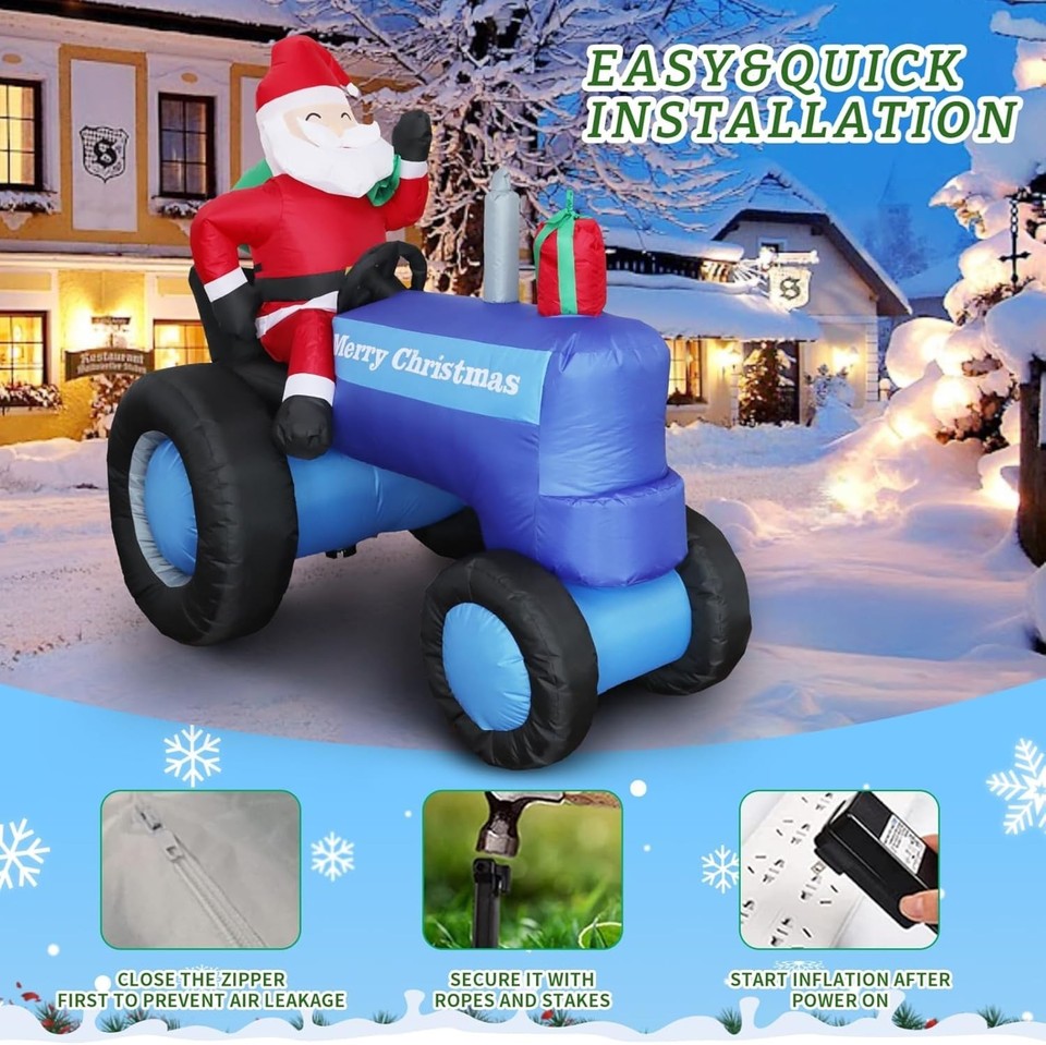 Inflatable Santa Driving Tractor 5.5FT LED Light Up Christmas Yard ...