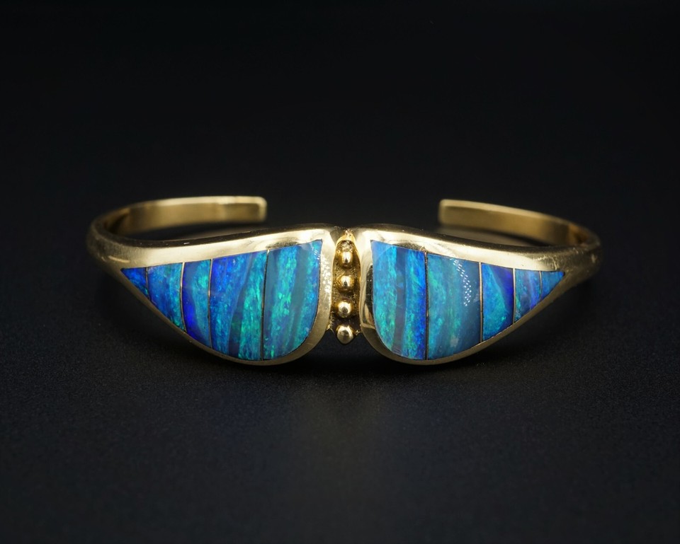 Natural Black Opal Inlay Cuff Bracelet Designer Lisa Mele 18k Gold ...