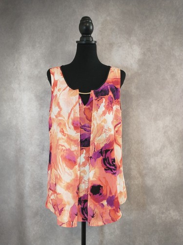 WORTHINGTON Womens Size XL Sleeveless Floral Keyhole Swing Tank Top ...