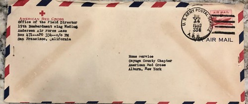 Red Cross 1950 Andersen Air Force Bombardment Wing Airmail Stamp To NY ...