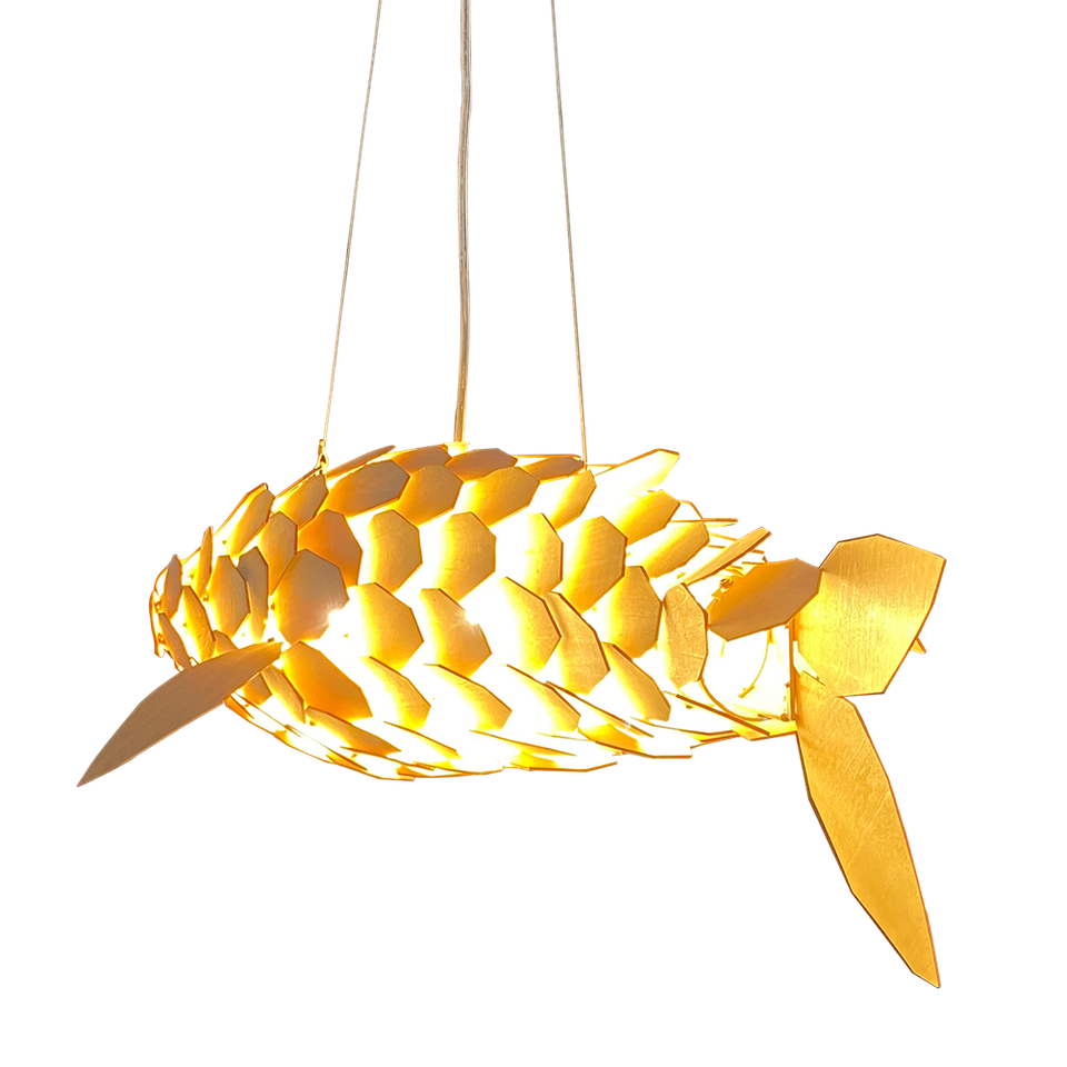 Large Fish-Shaped Wooden Ceiling Pendant Light Chandelier Lamp Hanging ...