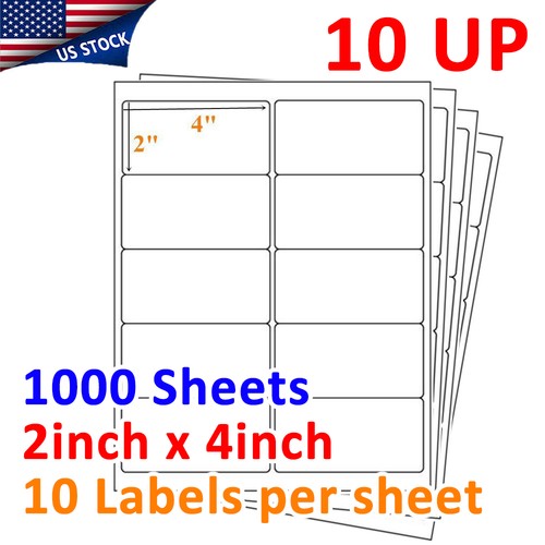 1000 Sheet 2" x 4" Address Shipping Mailing Postage Labels 10 Up Self ...