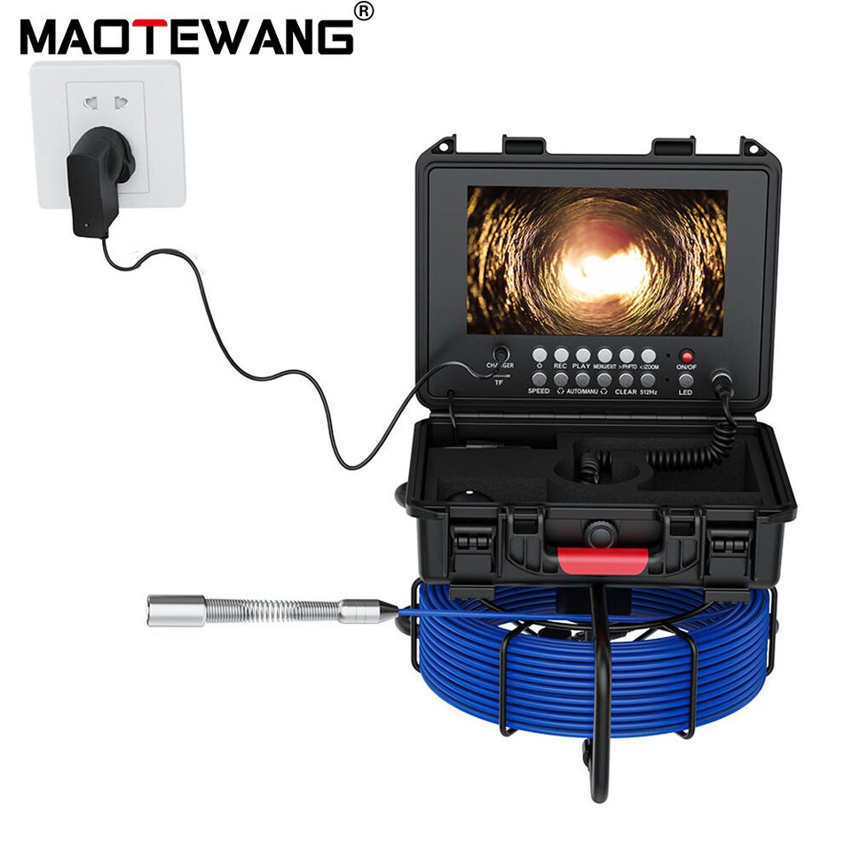Sewer Camera 512HZ Signal Self-Leveling 9" DVR 50M Drain Pipe ...