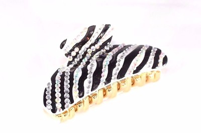 Brand New Black and White Zebra Hair Clip Claw w/Austrian Clear ...