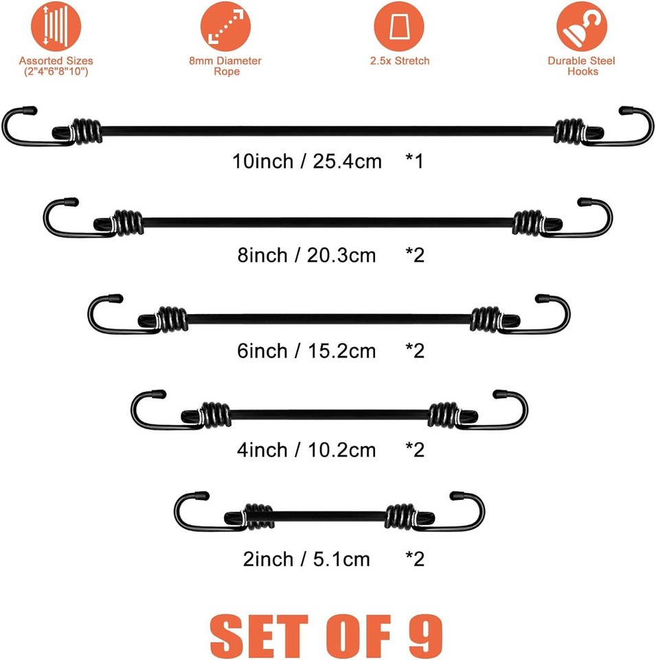 Heavy Duty Bungee Cords with Hooks,Mini Short Bungee Cords Assorted ...