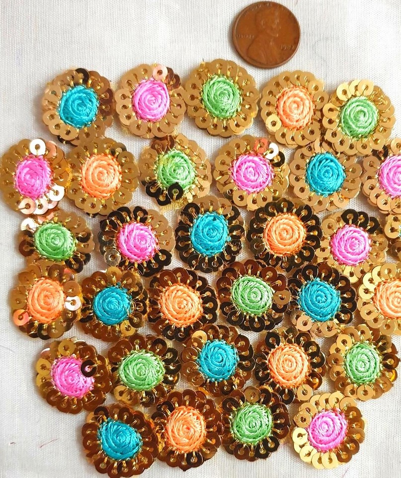 RARE SARI APPLIQUES PASTEL 45 PCS HAND MADE SARI SAREE rare Thread Work ...