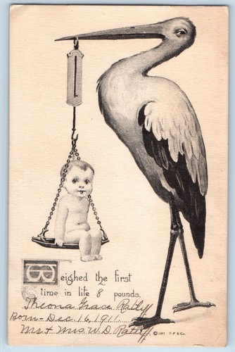 Norfolk Nebraska NE Postcard Stork Baby Weighed The First Time c1910's ...