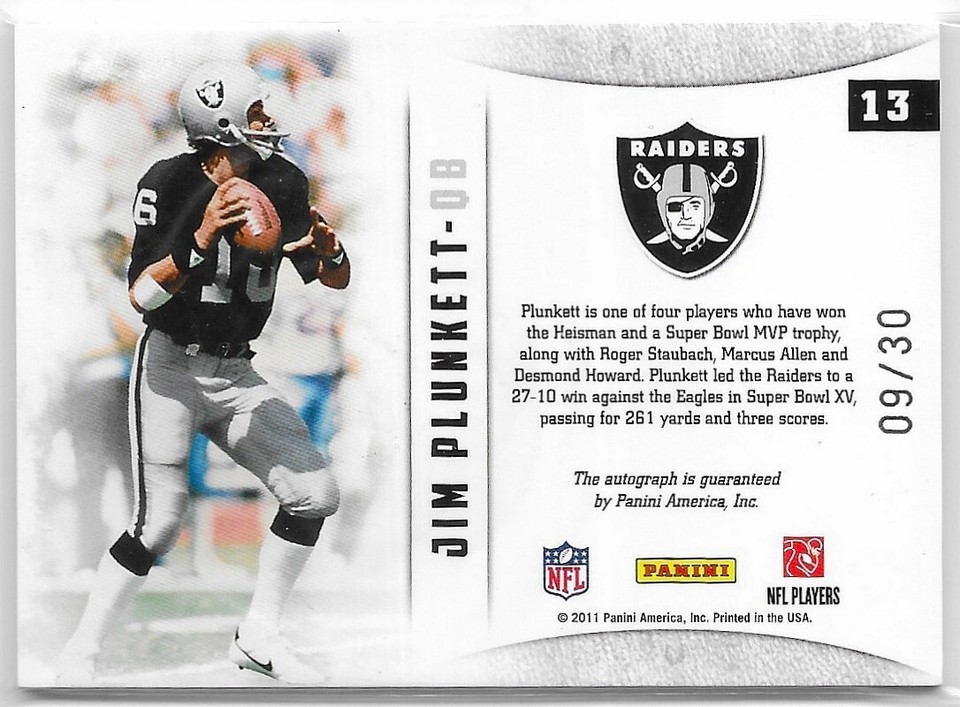 2011 Panini Gridiron Gear Jim Plunkett Autograph Card /30 | eBay