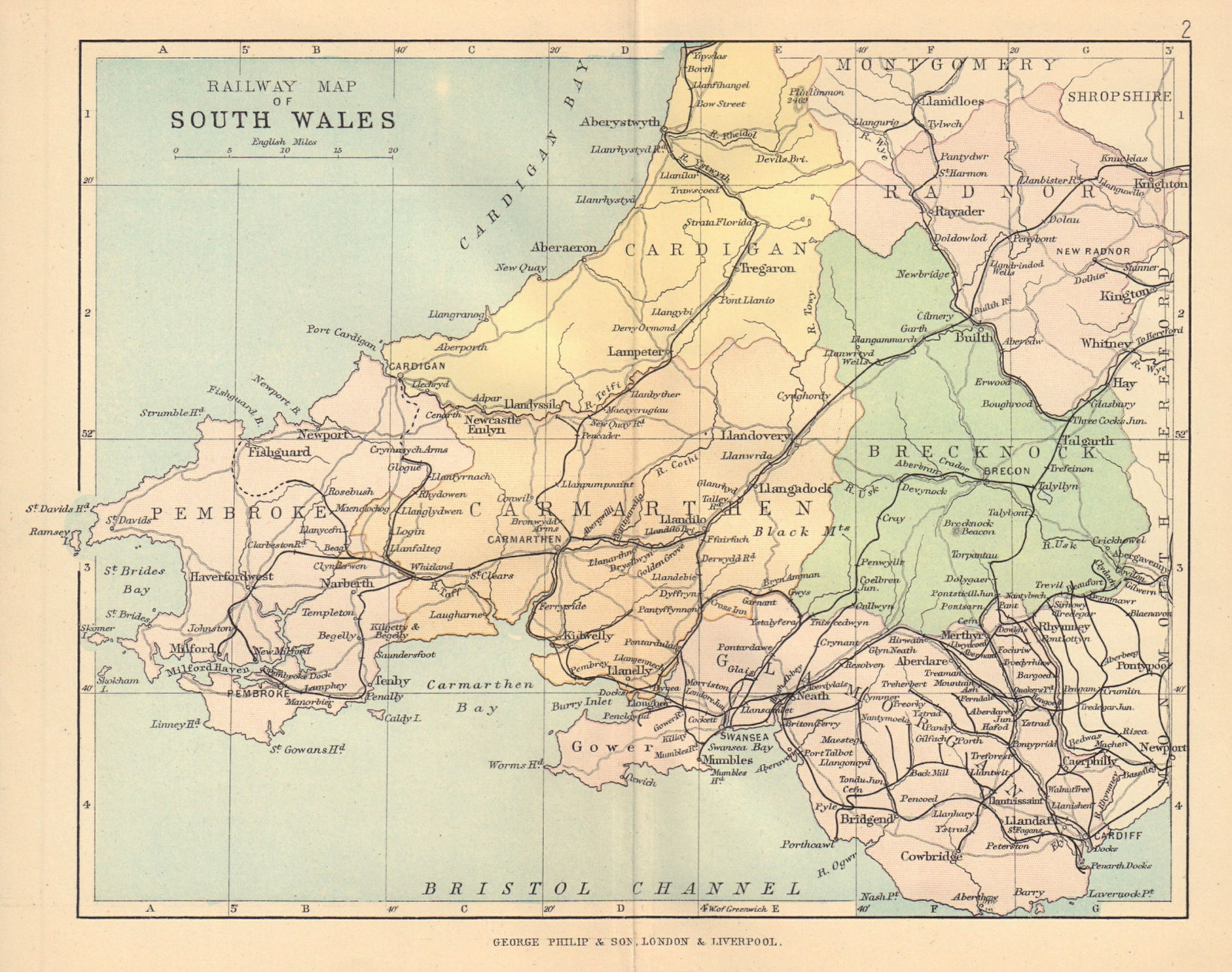 WALES Railway Map of South Wales BARTHOLOMEW 1885 old antique plan ...
