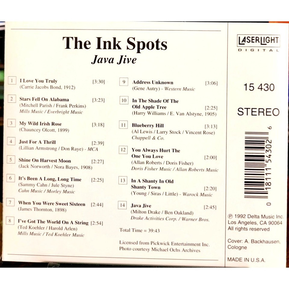 The Ink Spots Java Jive CD 1992 Great American Legends 14 Tracks 37235cd | eBay