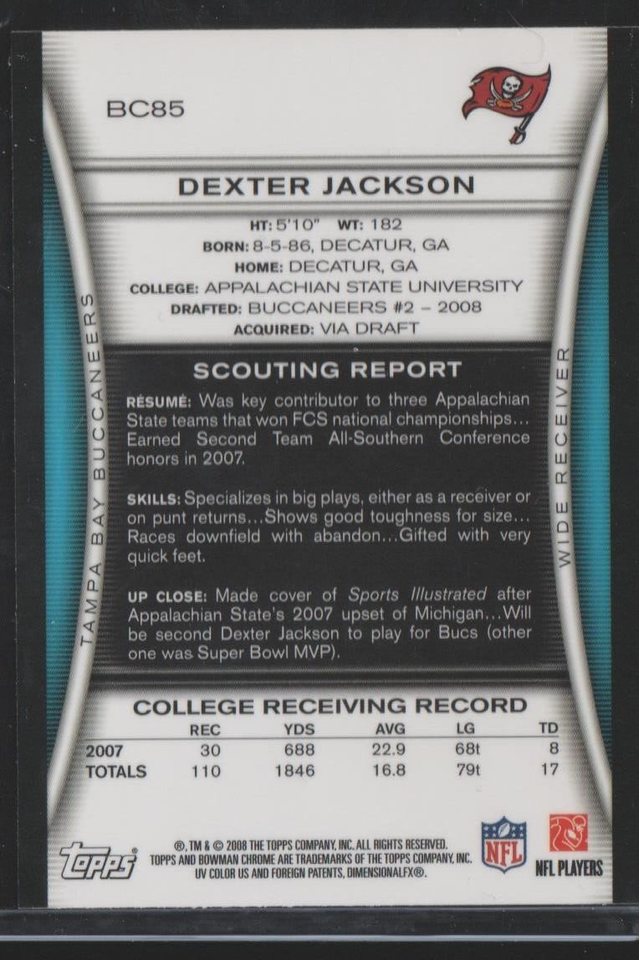 Dexter Jackson 2008 Bowman Chrome Rookie Card # BC85 Mint+ | eBay