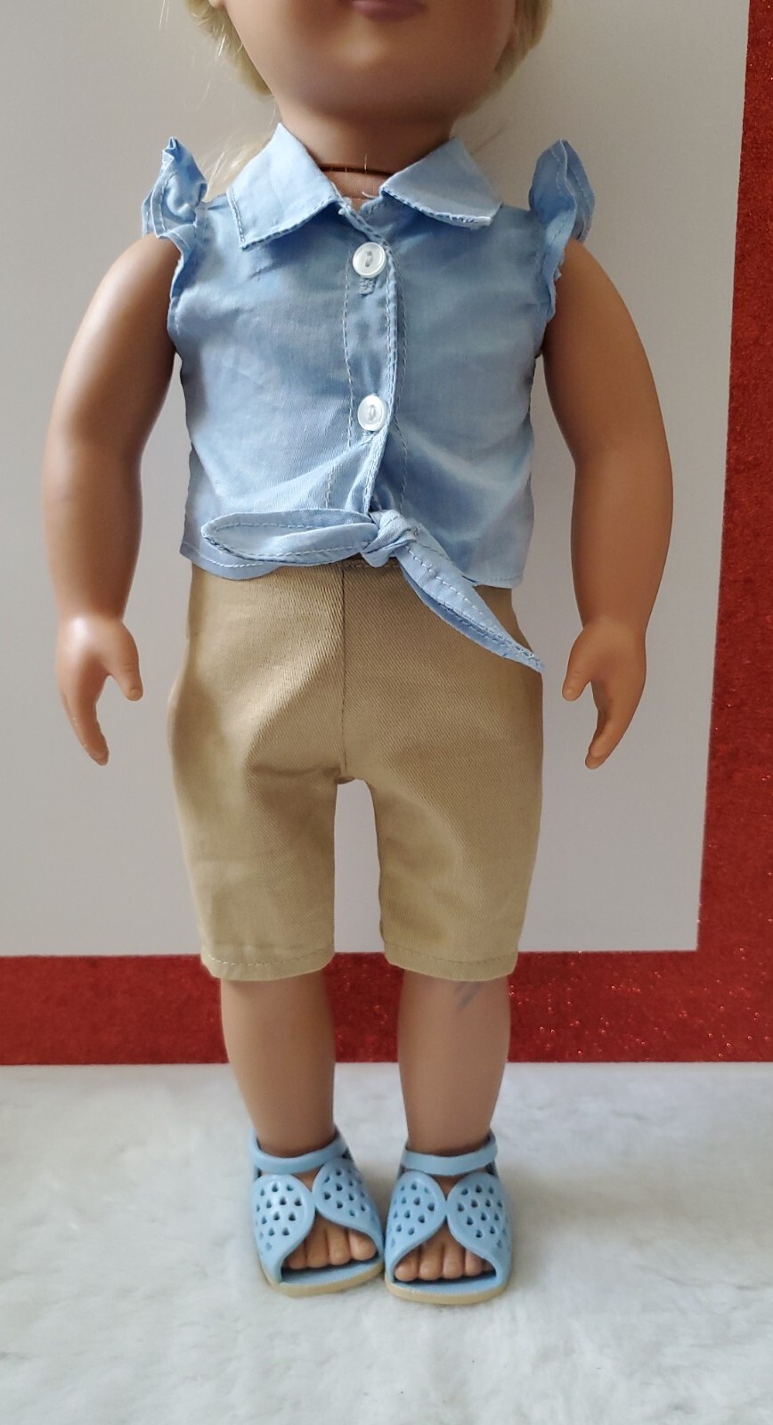 3pc Our Generation Blue Crop Top w/Tie Front ︎Khaki Shorts & Baby Blue ...