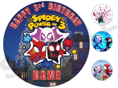 🍰SPIDEY & FRIENDS 🍰PARTY PERSONALISED Edible round Cake Topper icing A4 ...