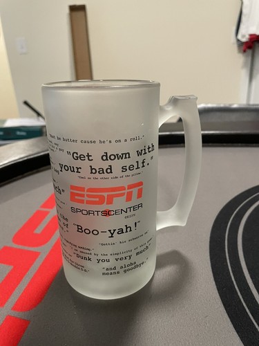ESPN SPORTSCENTER Frosted Glass Mug 24 FL OZ Featuring Famous Quotes | eBay