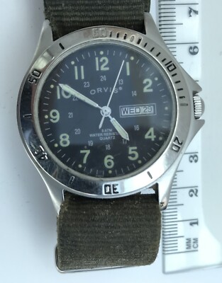 ORVIS FIELD WATCH - BLACK DIAL , LUMINOUS HAND MARKS, 12/24 hr, DAY ...