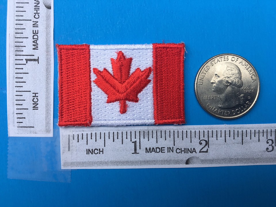 SMALL CANADIAN FLAG EMBROIDERED PATCH IRON-ON SEW-ON CANADA MAPLE LEAF ...