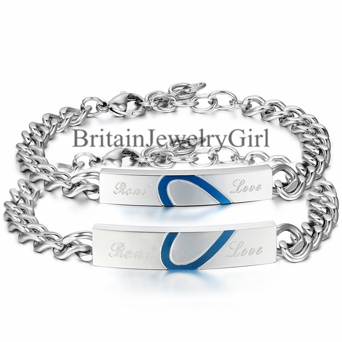 "Real Love" Matching Heart Mens Womens Stainless Steel Couple Bracelet ...