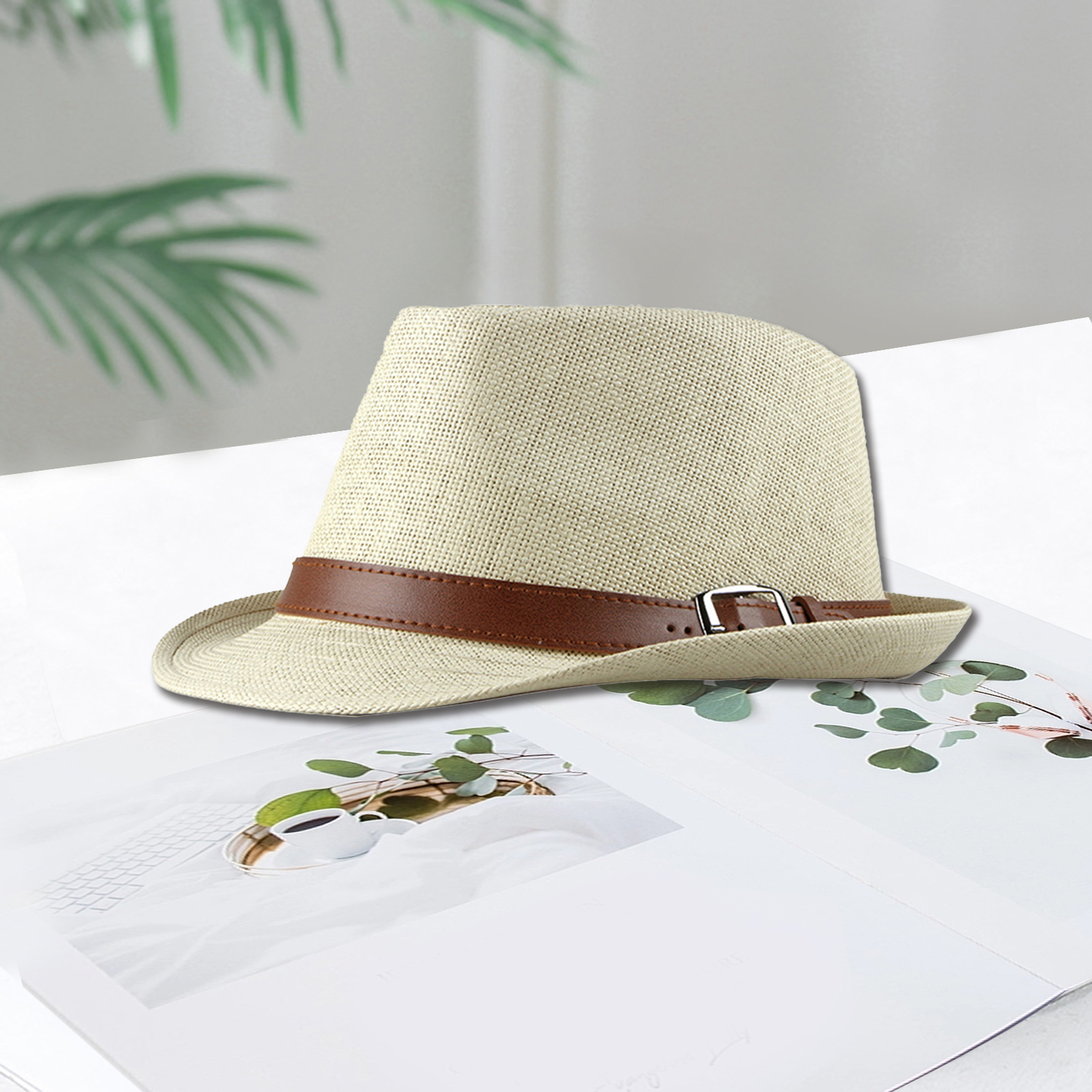 Jazz Hat Flat Top Sunshade Curled Edge Men Straw Hat Foldable | eBay