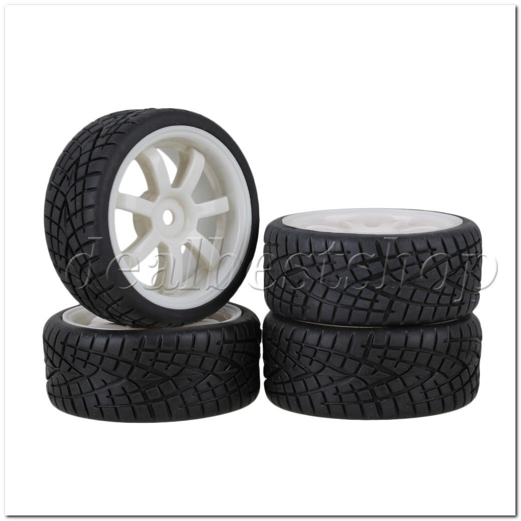 4PCS RC1:10 On Road Fish Pattern Rubber Tire 7 Spoke White Plastic ...