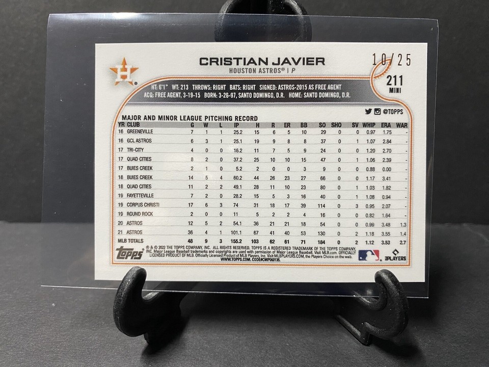 2022 Topps Mini Online Exclusive Cristian Javier PINK 10/25 Houston ...