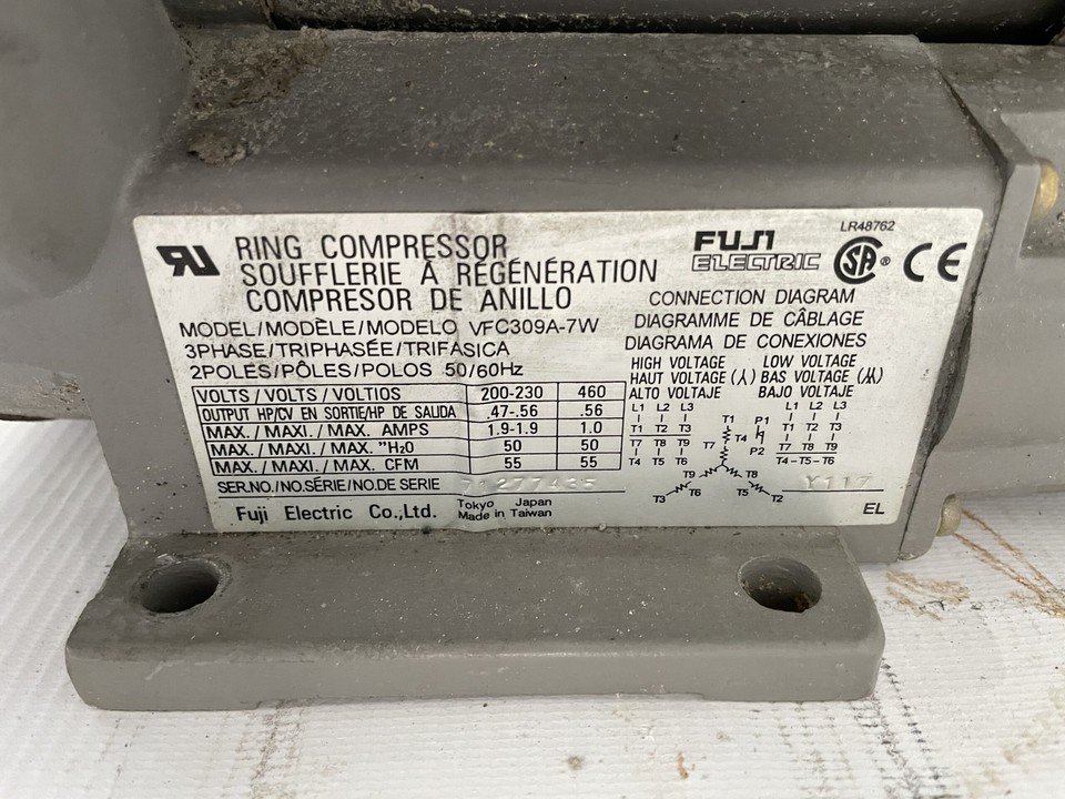 Fuji Electric VFC309A-7W Ring Compressor/Regenerative Blower 0.56HP ...