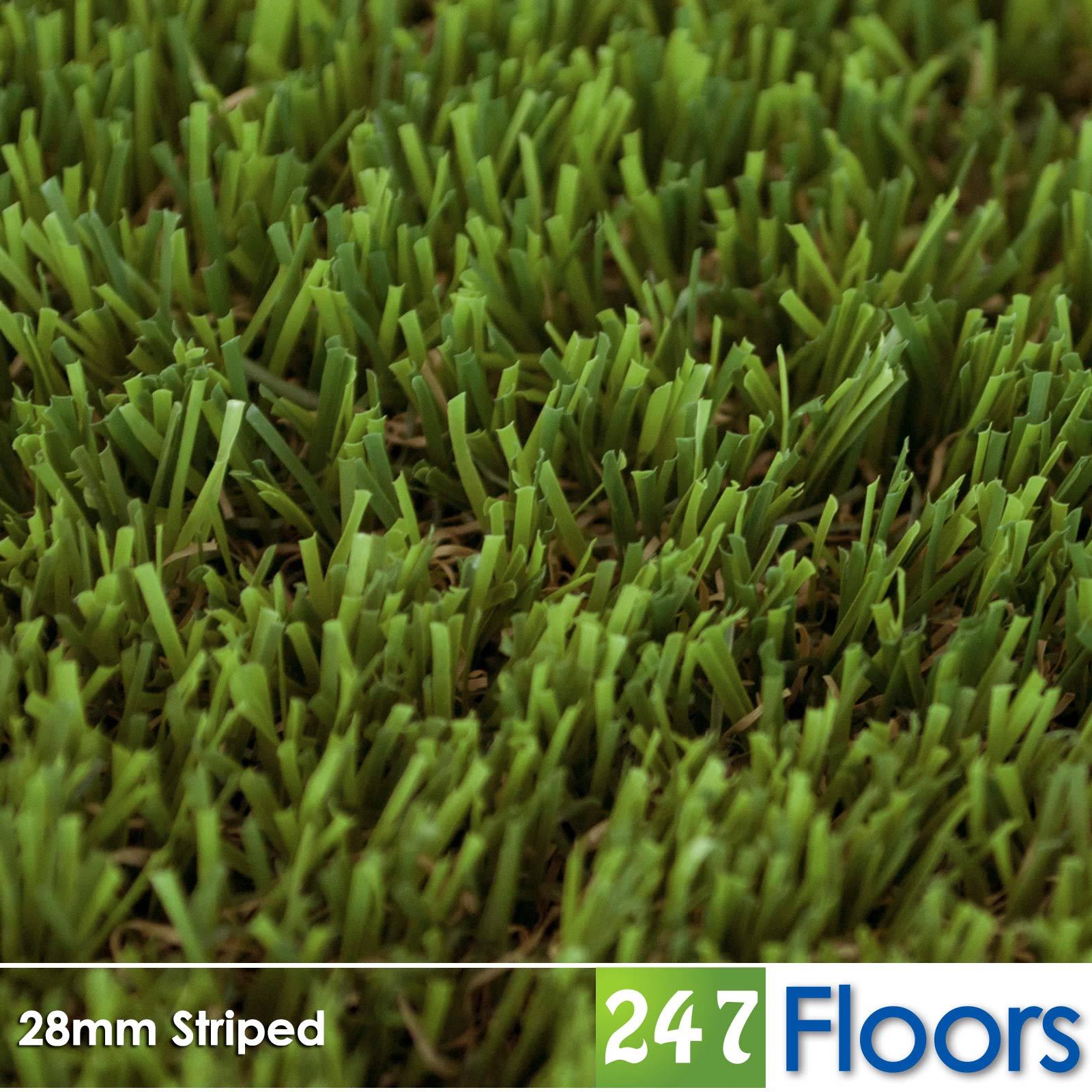 Striped 28mm Realistic Artificial Grass, Natural Look Garden Lawn Turf ...