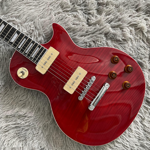 LP Electric Guitar Red Flamed Maple Top P90 Pickup Mahogany Body Bone ...