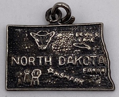 Sterling Silver State Charm “North Dakota” State Map Charm Devils Lake ...