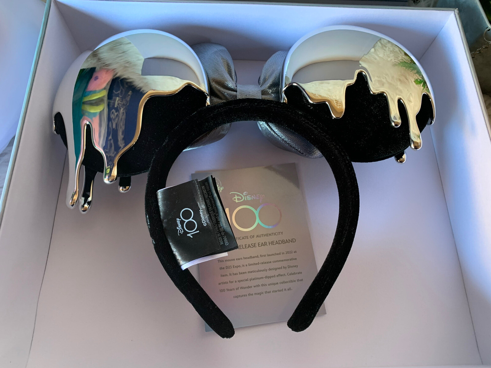 Disney 100th Anniversary Platinum Minnie Mouse Dripping Ear Headband ...