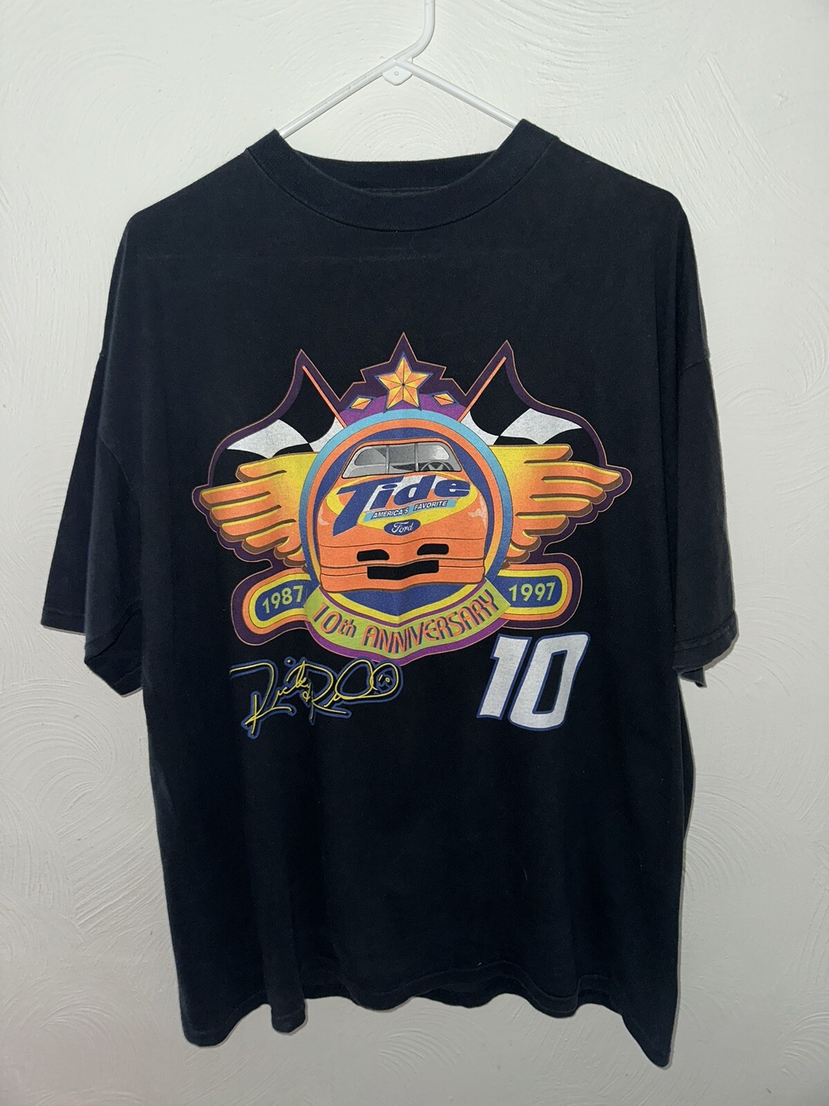 Vintage 90s NASCAR Ricky Rudd Tide Racing T shirt 10th Anniversary Size ...