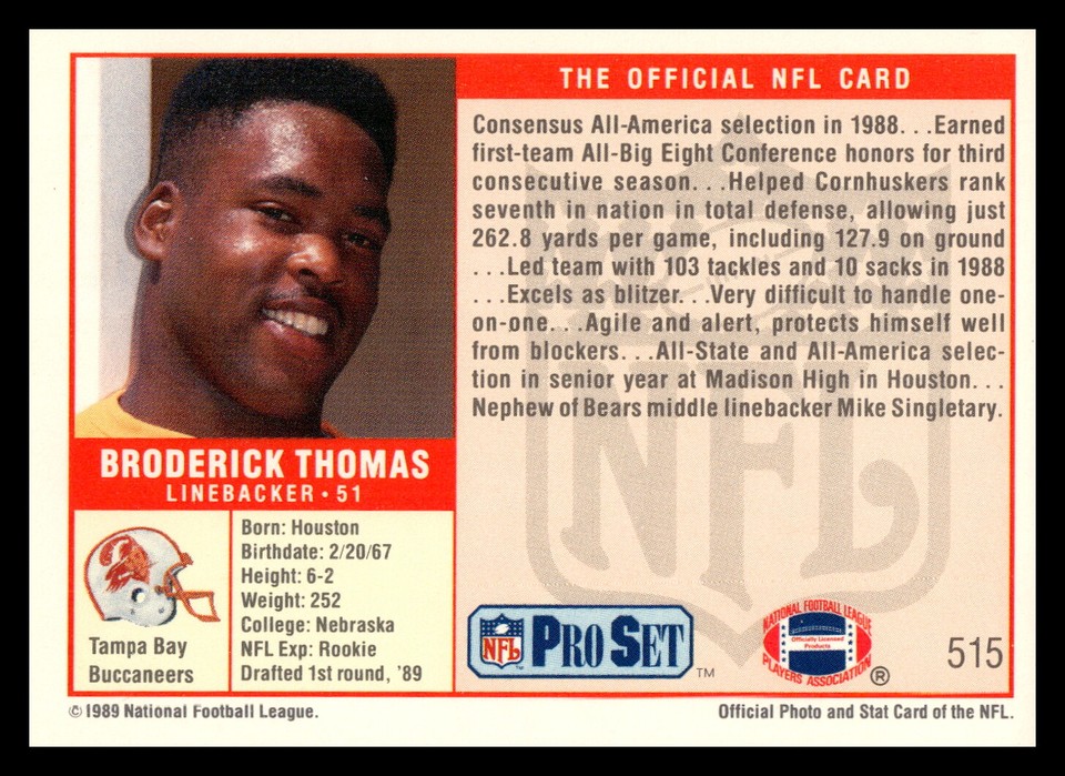 1989 Pro Set #515 Broderick Thomas RC | eBay