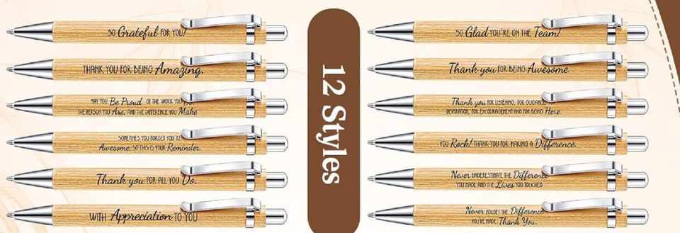 12 Pcs THANK YOU Pens Bamboo Ballpoint Pen Set - NEW! Inspiring! Great ...
