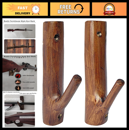 Natural Hardwood Gun Rack Wall Mount - Handmade Hooks with Pre-Drilled ...