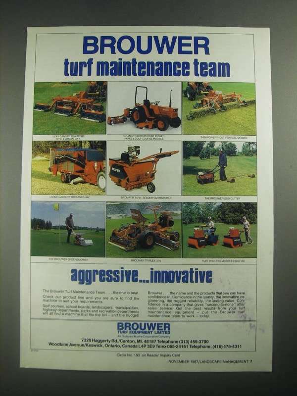 1987 Brouwer Ad - Mowers, Seeder/Overseeder, Sod Cutter, Greensmower | eBay