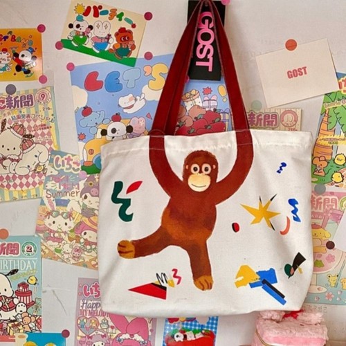 Double Sided Monkey Shoulder Bag Shopping Bag Student Handbags Camping ...