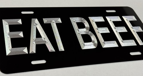 🔥REFLECTIVE🔥 Diamond Etched Engraved Eat Beef Car Tag Front License ...
