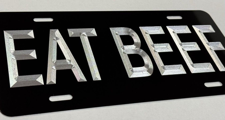🔥REFLECTIVE🔥 Diamond Etched Engraved Eat Beef Car Tag Front License ...