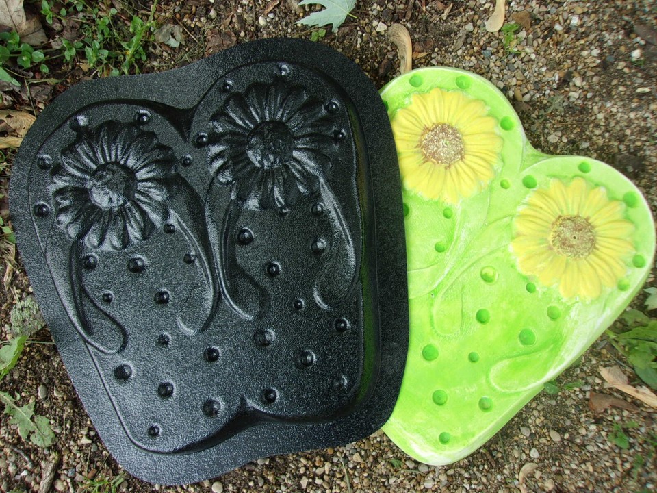 Flip flop mold plaster cement concrete daisy beach mould 10" x 9.5" x 3 ...