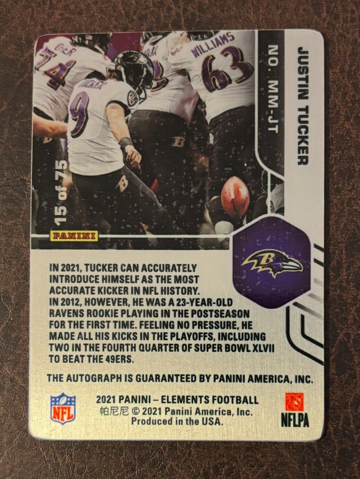 2021 PANINI-ELEMENTS METTLE MOMENTS JUSTIN TUCKER SB XLVII AUTOGRAPH ...
