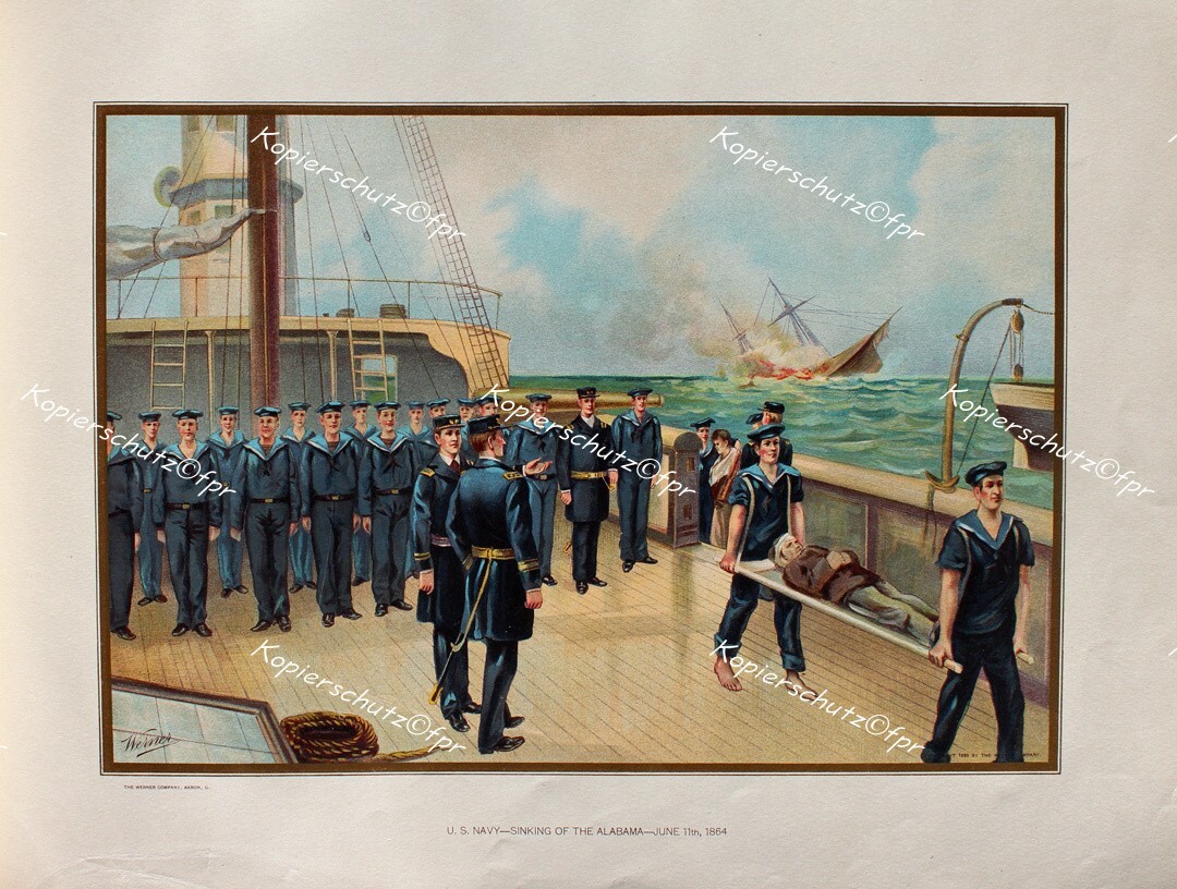 US Nava Civil War Battle of Cherbourg CSS Alabama Matrose Sinking ...