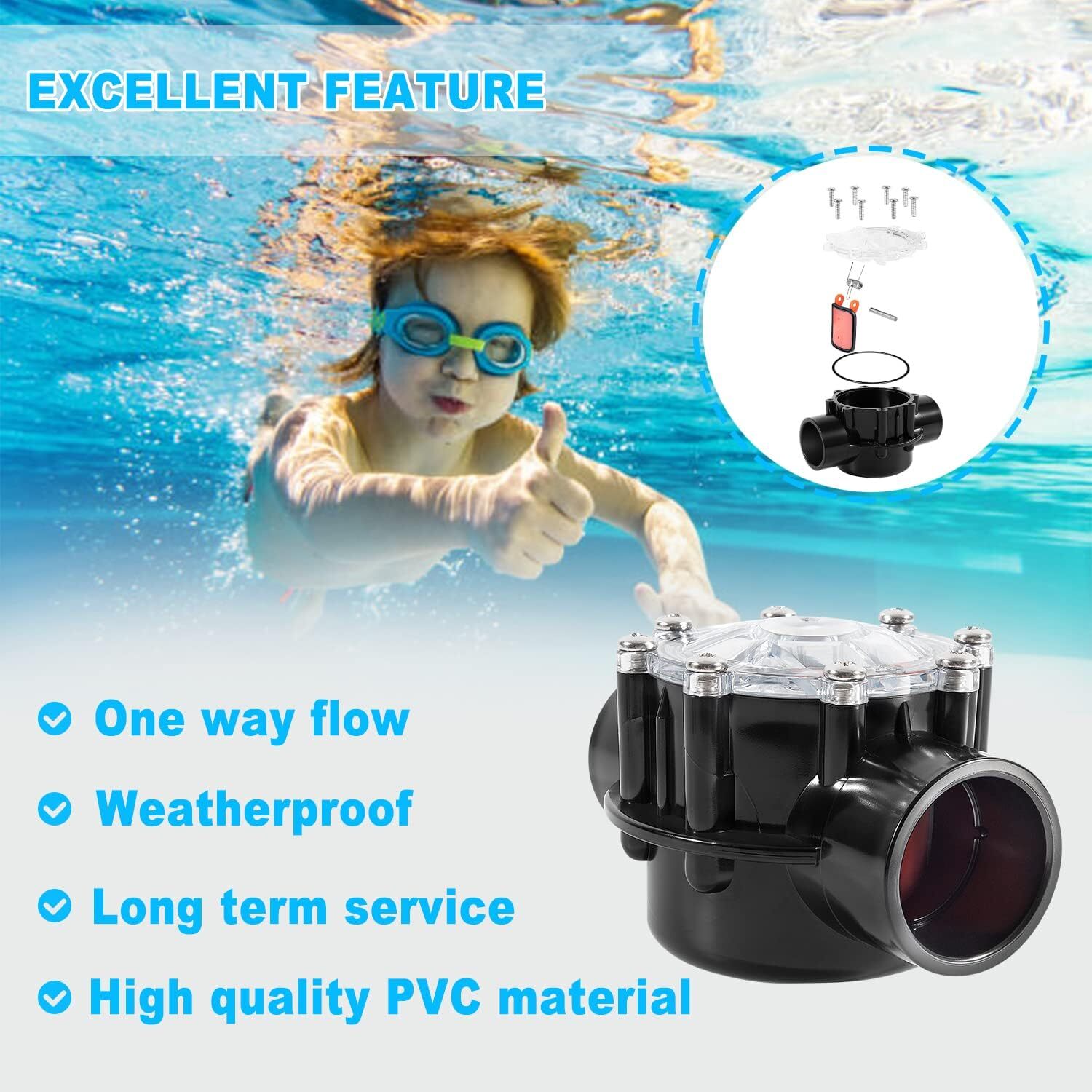 7235 Swimming Pool Check Valve For Jandy 180-Degree 1-1/2-Inch to 2 ...