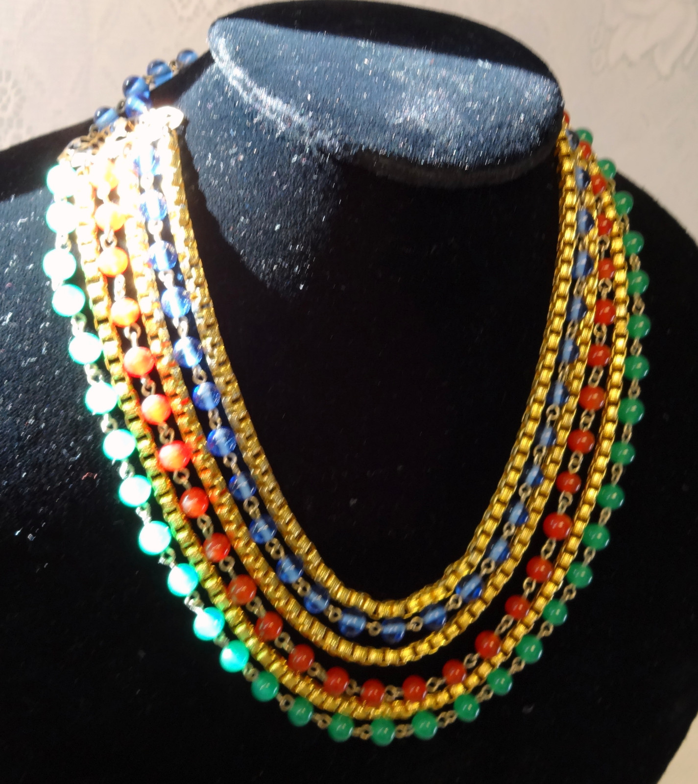 Antique Max Neiger Deco CZECH Gold Green Red Blue Glas Egyptian Revival ...