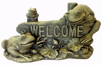 Welcome Sign Frogs Statue-Cast Stone-Cute Animal Accent-Decor for Pond ...