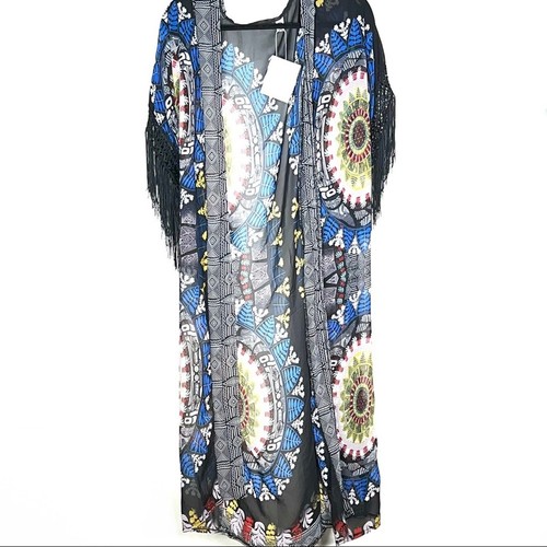 NWT MQR Blue red bohemian style duster for swimsuit cover up size large ...