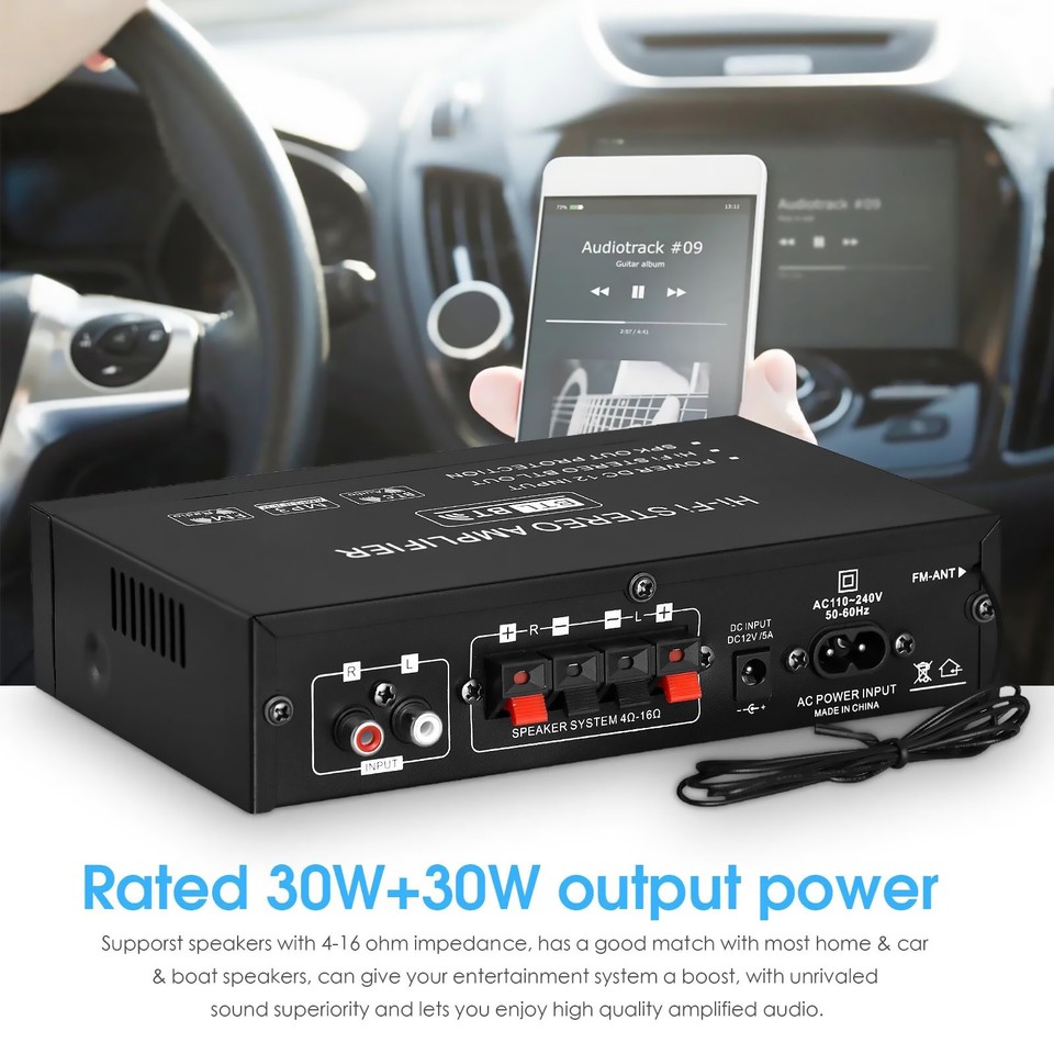 AK35 Mini Bluetooth5.0 Stereo Audio Amplifier Car Home HiFi Music USB ...
