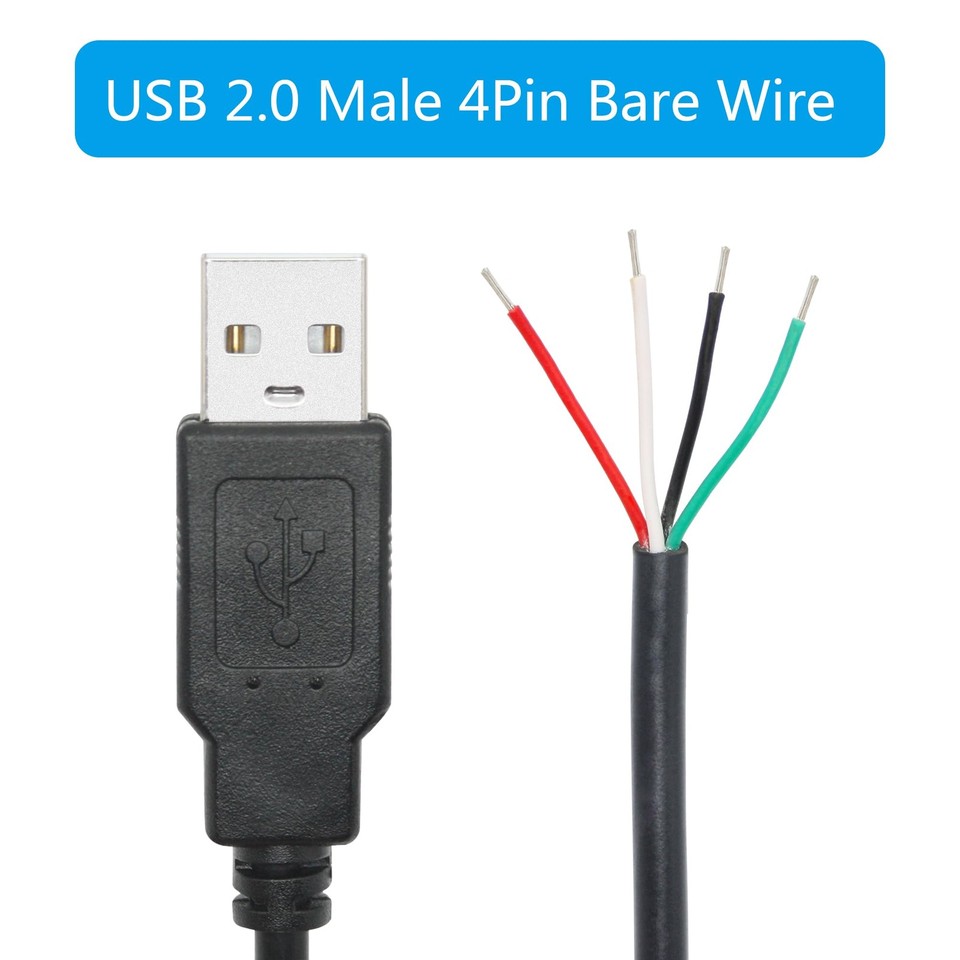 2Pcs Short USB A Male 4 Pin Bare Wire 11inch,USB 5V/2A 4 Pin Pigtail ...