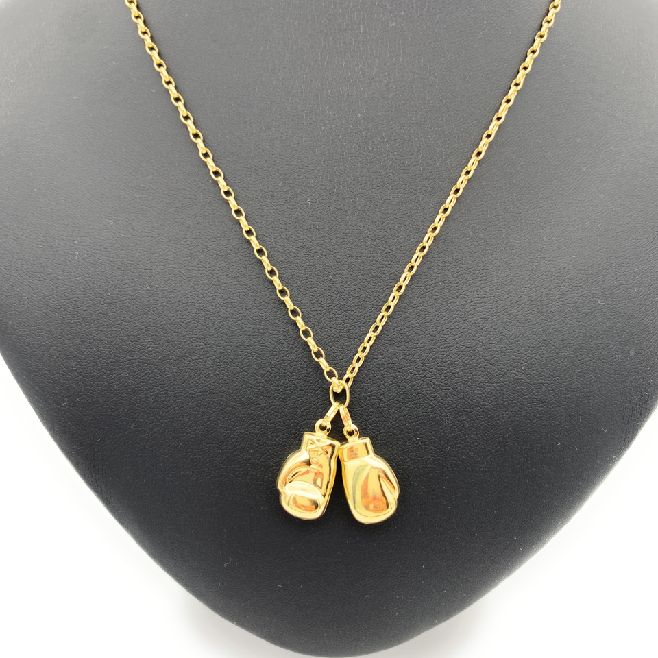 Real 9ct Yellow Gold Double Twin Boxing Glove Pendant Necklace Chain 18 ...
