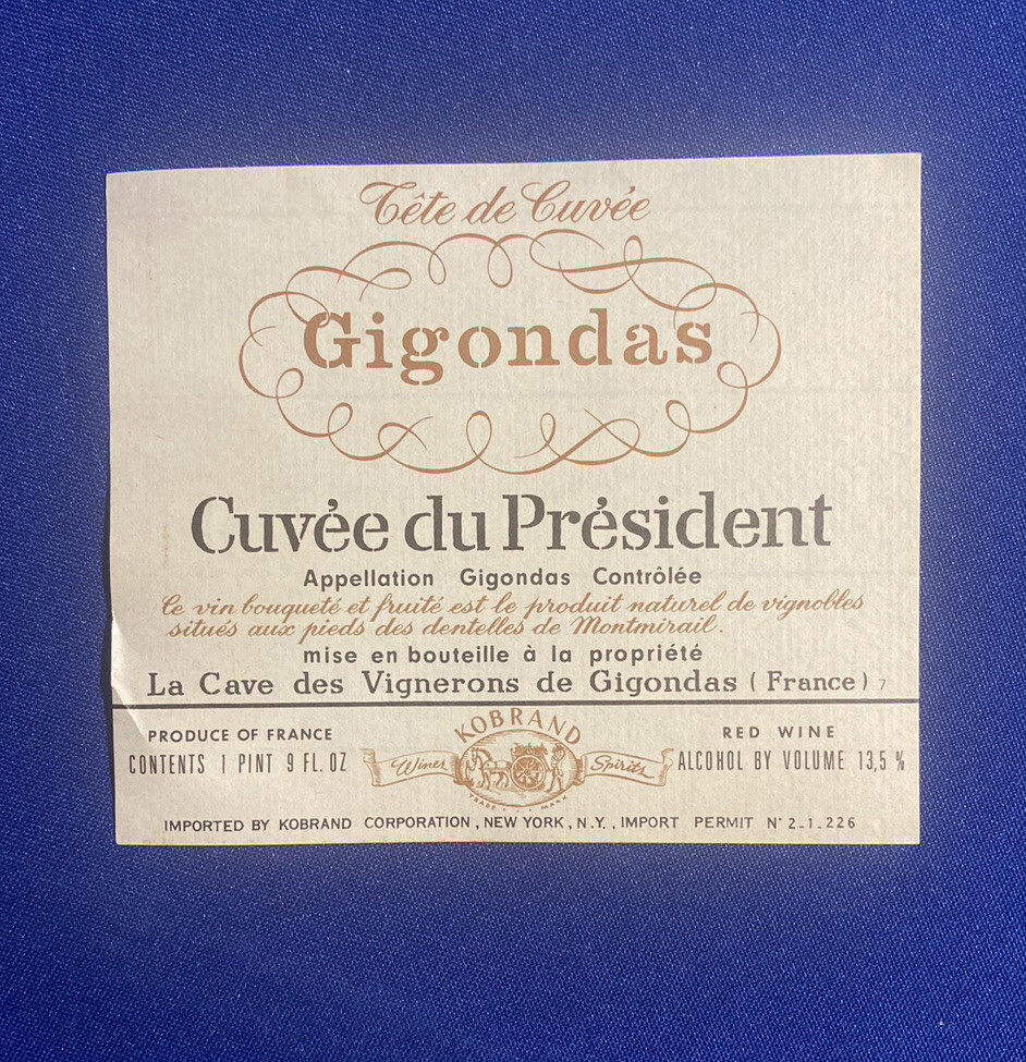 VINTAGE GIGONDAS CUVEE DU PRESIDENT RED WINE LABEL FRANCE RARE | eBay