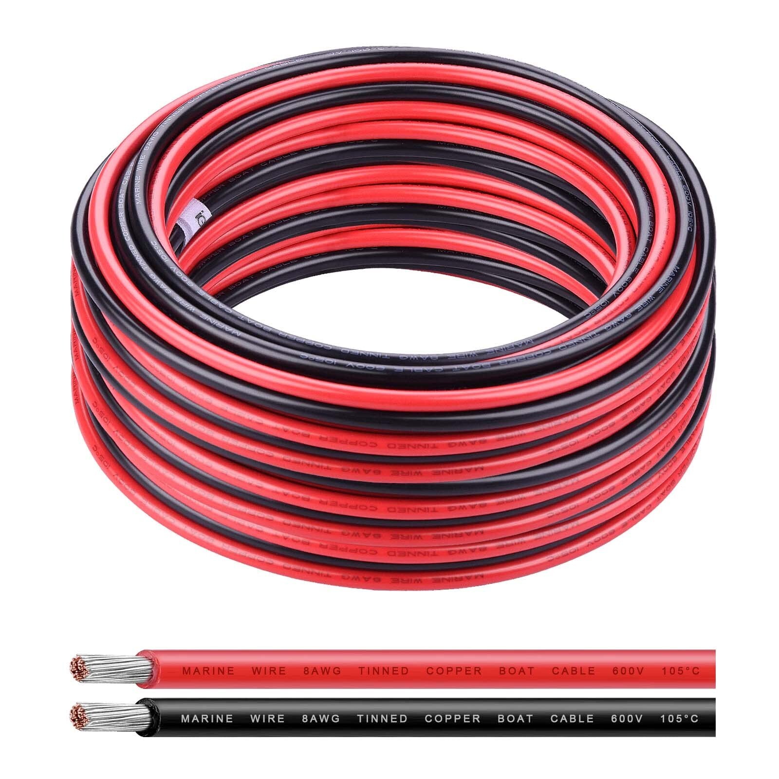 8 Gauge Wire Tinned Copper Electrical Cable, iGreely 8 AWG 2 Single ...